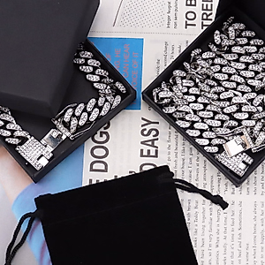 GIHENHAO 2pcs Cuban Link Chain for Men,Silver Necklace and Bracelet,Miami Cuban Chains,Bling Diamond Chain for Hip Hop Jewelry