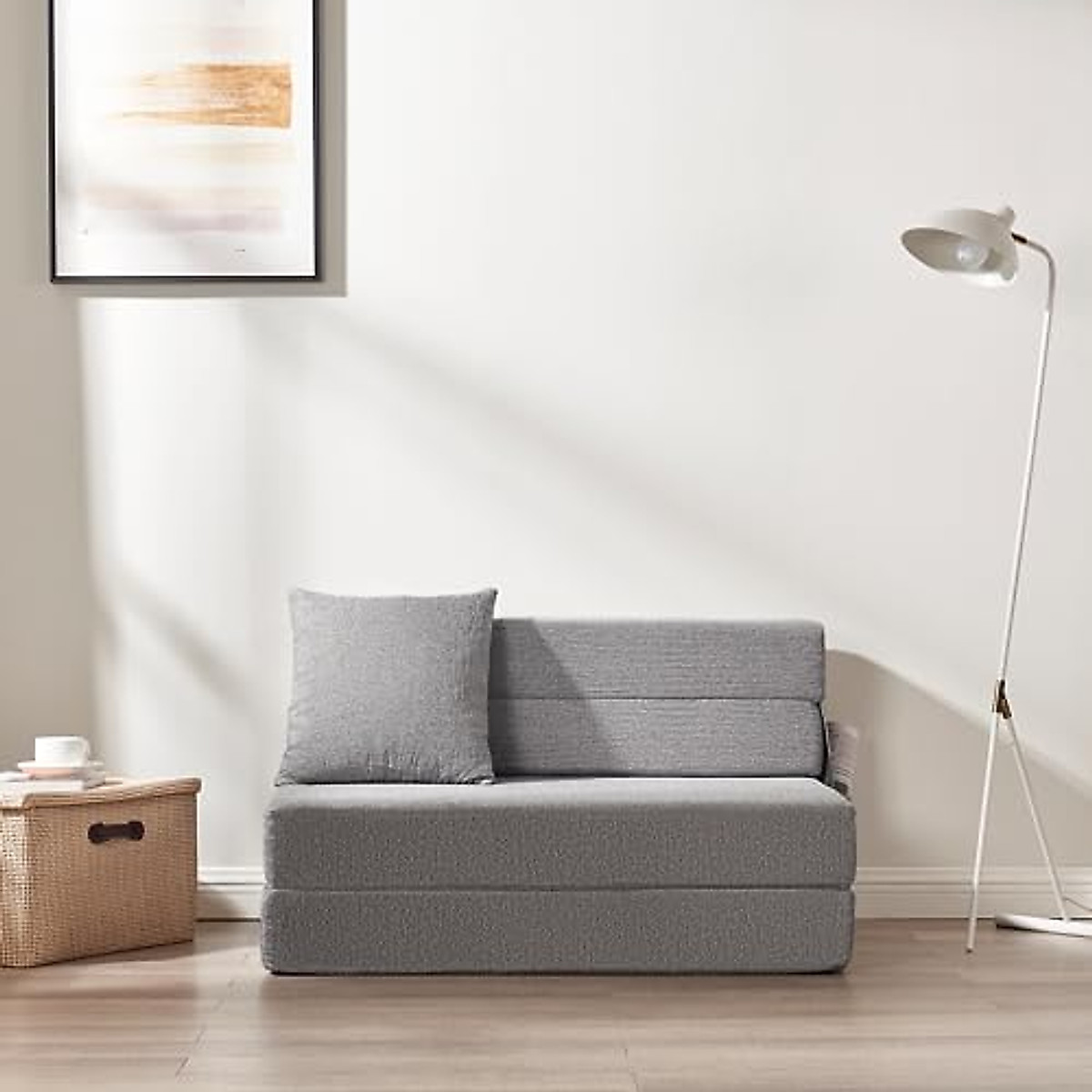 Z-hom Folding Sofa Bed, 6 inch Foldable Mattress Convertible Sleeper Chair Floor Mattress Couch, Convertible Sofa Bed with Pillow & Washable Cover for Room/Office/Dorm 76" x 39" x 6" (Light Grey)