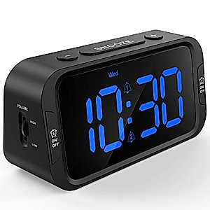 Odokee Digital Dual Alarm Clock for Bedroom, Easy to Set, 0-100% Dimmer, USB Charger, 5 Sounds Adjustable Volume, Weekday/Weekend Mode, Snooze, 12/24Hr, Battery Backup, Compact Clock for Bedside(Blue)
