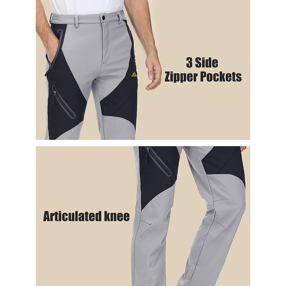 MAGCOMSEN Snow Pants Men Waterproof Pants Softshell Hiking Pants Mens Winter Pants Fleece Lined Pants Ski Pants Warm Pants Skiing Pants Snowboard Pants for Men Light Grey