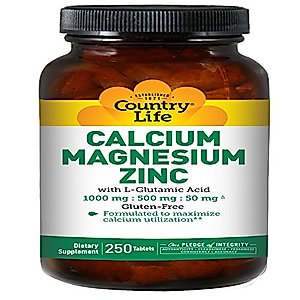 Country Life Calcium Magnesium Zinc with L-Glutamic Acid 250 tabs