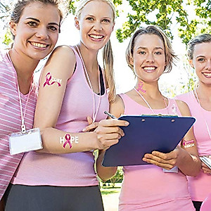 Zonon 144 Pieces Breast Cancer Awareness Tattoos Pink and White Ribbon Tattoos Waterproof Temporary Stickers Decoration Supplies for Party Fundraising Event, 9 Styles