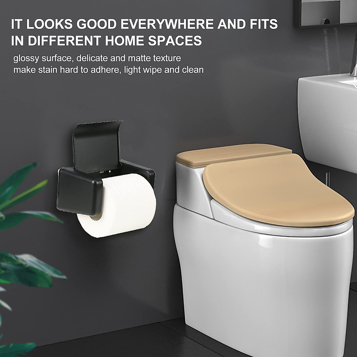 Toilet Roll Paper Holder, 120 Degree Plastic Black Wall Mounted Self Adhesive No Punching Container, Toilet Tissue Holder for Bathroom, Kitchen, Living Room(15.7X9.9X8.2Cm)