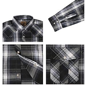 COEVALS CLUB Men's Western Cowboy Long Sleeve Pearl Snap Casual Plaid Work Shirts (Black & Gray #9, XL)