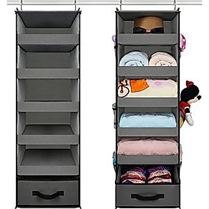 Licode 66LBS-Capacity Hanging Closet Organizer, Collapsible Hanging Closet Shelves, Hanging Purse Handbag Organizer for Closet & RV,42.5" H X 12.2" W X 13.6" D, 1-Pack A Grey