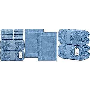 White Classic Luxury Light Blue Bath Towel Set Luxury Bath Mat | 2 Pack Luxury Bath Sheet | 2 Pack Bundle (Light Blue)