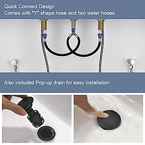 FROPO Black Bathroom Faucet 3 Holes - Two Handles Widespread 8 inch Bathroom Sink Faucet 3 Pieces Basin Faucets 360 Degree Swivel Spout Vanity Sink Faucet with Drain & Supply Hoses
