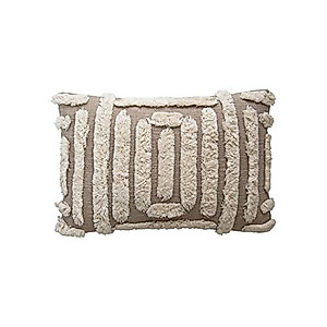 Creative Co-Op Lumbar Tan & Cream Tufted Woven Cotton Pillow, Tan