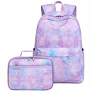 CAMTOP Kids Backpack for Girls Luminous School Bookbag with Lunch Box Set for Preschool Kindergarten Elementary (Butterfly Schoolbag)