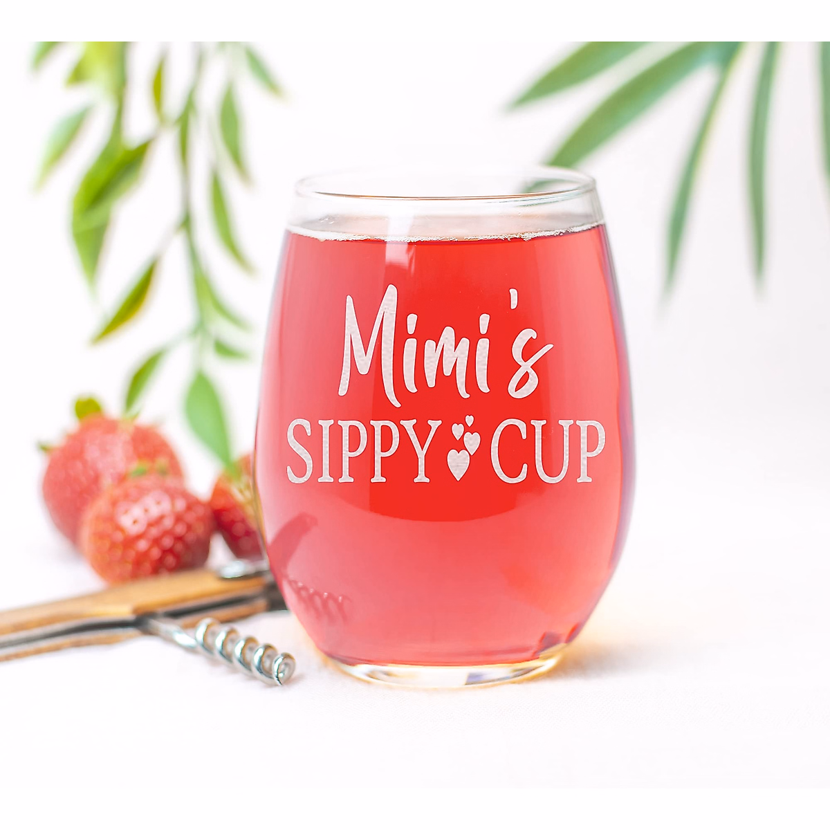 CARVELITA Mimi's Sippy Cup, 15oz Stemless Wine Glass, Funny Birthday Christmas Mother Day Gifts For New Grandma, Mimi, Grandmother, Mom, From Daughter, Son
