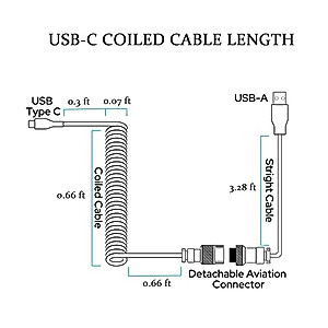 ZIYOU LANG C01 Custom Coiled USB C to A Cable with Detachable Double Sleeved Spiral Cable Extendable Spring Line Metal Aviator for Playstation Xbox Keyboard Mouse USB Flash Drive Printer(White)