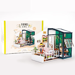 Rolife Dollhouse DIY Craft House Kit-Small Sized Miniature with Accessories and LED-Wooden Model Building Set-Christmas Birthday Gifts for Boys Girls Women Friends(Balcony Daydreaming)