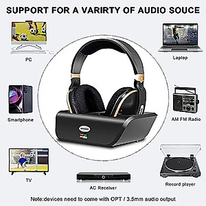 Daysnew Wireless Headphones for TV with 2.4G RF Transmitter charging Dock, 100FT Range, Plug and Play, High Volume TV headphones wireless for seniors, 20Hrs Playtime, No Delay, Support Optical/RCA/AUX