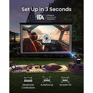 NEBULA Mars 3 Outdoor Portable Projector, 1000 ANSI Lumens, AI-Powered Image, Built-In Battery with 5 Hour Playtime, Android TV, 200 Inch Home Theater, Camping, Road Trip, Backyard, or Anywhere