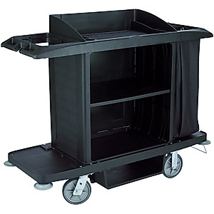 Rubbermaid Commercial Products Housekeeping Cart, Full Size, Black, 3 Shelves, Cleaning Organization and Supplies Storage, Maid Cart for Hotel/Motel/Commercial Facilities