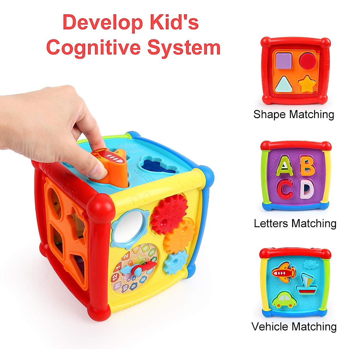 Baby Activity Cube 6-in-1 Musical Baby Learning Toys Including Letters Cognition Shape Sorter Piano Keys Interesting Multi-Functional Learning Activity Cube Best Gift for Boys Girls Aged 1 2 3