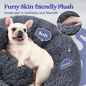 rabbitgoo Dog Bed for Small Dogs, 24 inches Washable Small Dog Bed, Fluffy Donut Dog Bed Anti-Slip, Calming Soft Plush Round Pet Bed for Dogs, Fits up to 18 lbs Pets, Dark Grey
