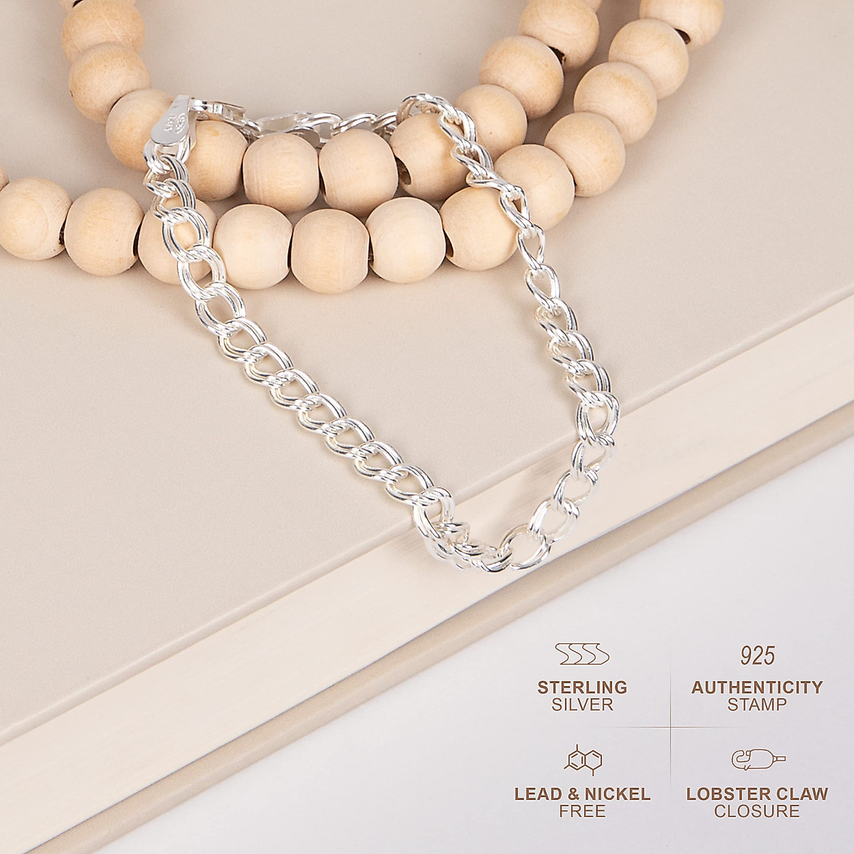 PORI JEWELERS 925 Sterling Silver Italian Charm Link Chain Bracelet for Men and Women - Size 7.5