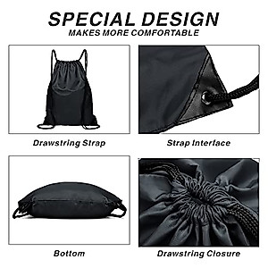BuyAgain Drawstring Backpack Sports Water Resistant String Bag Sport Gym Sackpack for Women Men Large with Zipper, Black