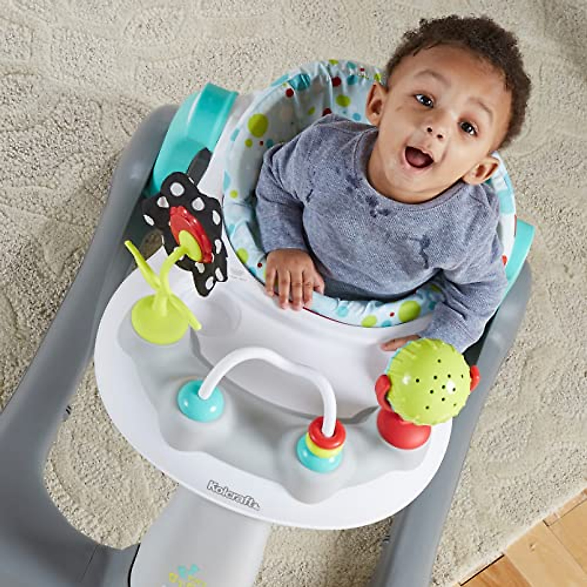 Kolcraft Tiny Steps 2-in-1 Infant and Baby Activity Baby Push Walker Foldable with Wheels, Seated or Walk-Behind for Baby Girl or Boy - Bubbles