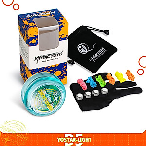 YOSTAR D5 Light Up Yoyo Professional with Led Light, Responsive Yoyo for Kids Beginner, Looping Yoyo for 2A Yo-yo Tricks with Extra 4 Battery + 5 yoyo Strings + Yo yo Sack+ Gloves (Green)