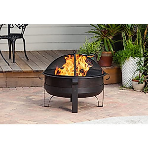 Fire Sense 62339 Fire Pit Cornell Wood Burning Unique Brushed Bronze Finish Lightweight Portable Outdoor Firepit Backyard Fireplace Included Multipurpose Screen Lifter Tool - 31"