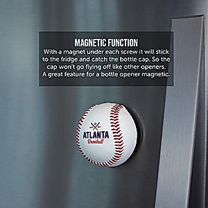 Atlanta Bottle Opener, Beer Bottle Opener Made from Real Baseball's Leather, Magnetic Bottle Opener & Cap Catcher - Cool Gadget for Teens & Present for Men