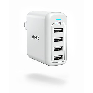 Anker 40W 4-Port USB Wall Charger with Foldable Plug, PowerPort 4 for iPhone 11/XS/XS Max/XR/X/8/7/6/Plus, iPad Pro/Air 2/Mini 4/3, Galaxy/Note/Edge, LG, Nexus, HTC, and More, white (A2142)