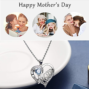 Sllaiss Love Heart Mom Necklace 925 Sterling Silver Birthstone Pendant Necklaces Birthday Mother's Day Jewelry Gift for Women