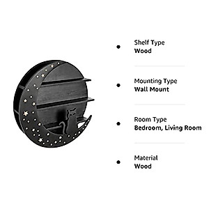 HOP SKIP Cat Moon Shelf - Crystal Display Shelf - 15.75” x 2.76” - Cat Moon Trinket Shelf - Crystal Tower - Cat Gifts for Cat Lovers - Room Décor