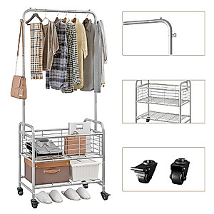 SUOERNUO Laundry Basket with Wheels Rolling Laundry Hamper Laundry Sorter Cart Shelf Hanging Rack,Grey