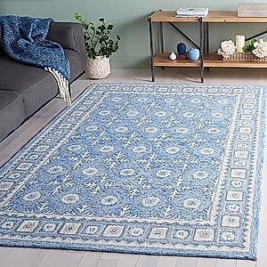 Safavieh Ebony Collection Area Rug - 3' x 5', Blue & Ivory, Handmade Wool, Ideal for Living Room, Bedroom, Dining (EBN651M-3)