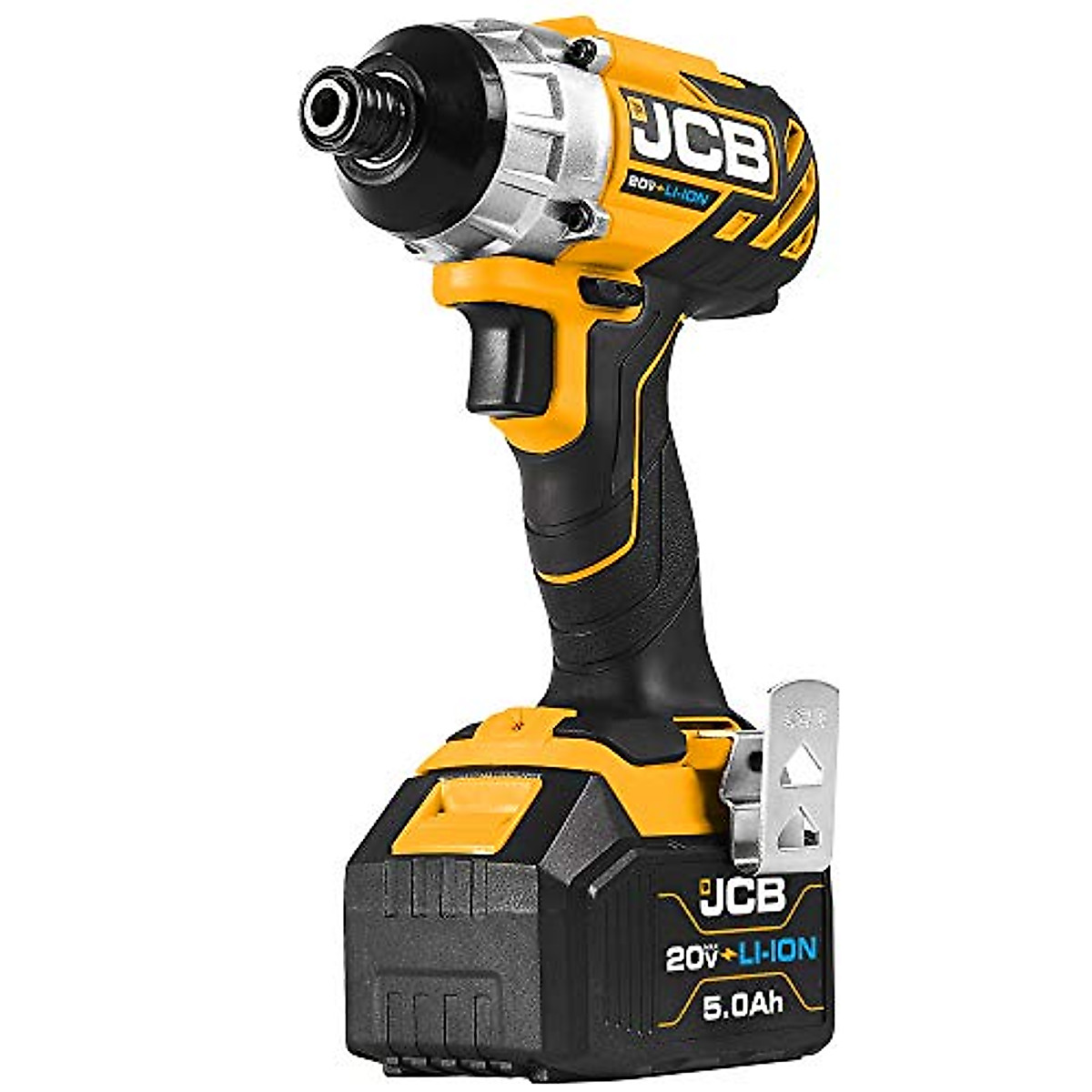 JCB Tools - JCB 20V Cordless Brushless Impact Driver Power Tool - 5.0Ah Battery, Charger, Zip Case - Compact Screwdriver For Home Improvements And Professionals, Decking, Removing Bolts, Long Screws
