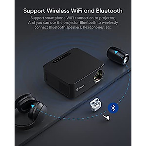 1080P Full HD Projector, 15000 Lumens Portable Movie Projector, FunFlix 300" WiFi Projector Bluetooth Projector, Home Theater Video Projector Compatible with HDMI, VGA, USB, AV, Laptop, Smartphone