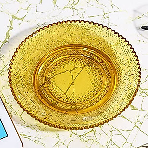 Sizikato 4pcs Amber Glass Snack Plate with Lace Trim, 6-Inch Dried Fruit Plate Dessert Plate for Home and KTV