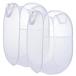 2 Pack Laundry Basket,Foldable Mesh Popup Laundry Hamper with Durable Handle,Easy to Open and Fold for Dorm, Laundry Room, Bedroom, RV(White+ White)…