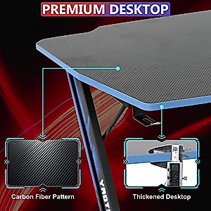 Yewuli 39.4'' Gaming Desk Computer Desk Gaming Table Z Shaped Gaming Workstation Pc Gamer Desk Small Computer Desk Adjustable Height with Headphone Hook, Blue