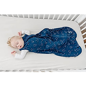 Woolino Merino Wool Baby Sleep Sack - 4 Season Basic Sleep Sack for Baby - Two-Way Zipper Sleeping Bag for Infants - Baby Wearable Blanket - 6-18 Months - Night Sky
