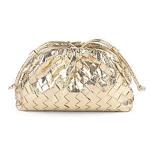 Autumnwell Women Dumpling Crossbody Bag Cloud Evening Bag Sparkly Clutch Purses Drawstring Strap Ruched Shoulder Bag-gold