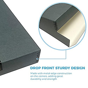 Lineco Acid Free Archival 16" x 20" Print Photo Storage Box with Metal Edge, Drop Front Design. Protect Store Photos, Documents, Crafts, Cards, Prints, DIY. Blue/Gray