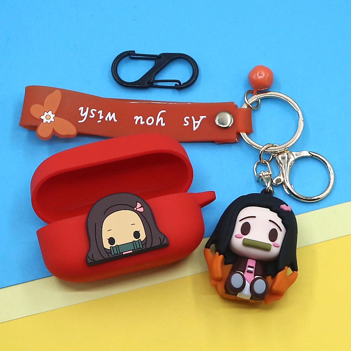 Cartoon Anime Case Compatible with Sony WF-1000XM4 with Keychain, Soft Silicone Shock Drop Proof Protections Cases Cover for Sony WF-1000XM4 (Red)