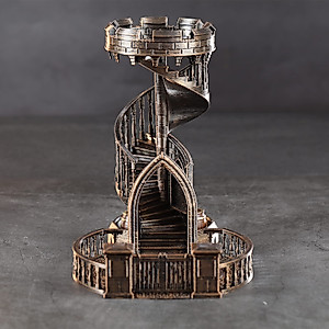 AUSPDICE Dice Rolling Tower and Tray Retro Castle Mold Color for Tabletop Games, D&D and RPG Games (Bronze Color)