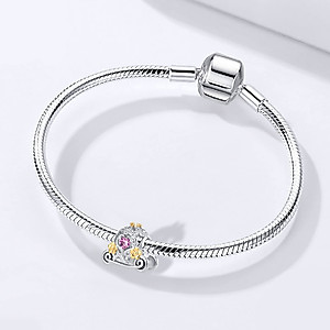 QeenseKc Cinderella Pumpkin Carriage Charm Fairy Tale Disney Style Gold Charm Pandora Bracelet