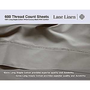 100% Cotton King Sheets - 600 Thread Count 4 Pc King Sheets Sets, Long Staple Combed Cotton Bed Sheets King, Luxury Sateen Sheets, King size sheets with deep pockets fits upto 17" - Charcoal