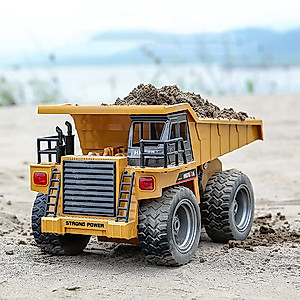 Supdex RC Dump Truck, 2.4Ghz 4WD Remote Control Construction Vehicle Truck for Boys 1:18 Scale 6 Channel Metal Cab Construction Vehicles Toy with LED Lights and for Birthday Xmas Gift