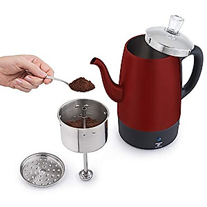 Moss & Stone Electric Coffee Percolator, Red Body with Stainless Steel Lid Coffee Maker, Percolator Electric Pot, Red Camping Coffee Pot 10 Cups