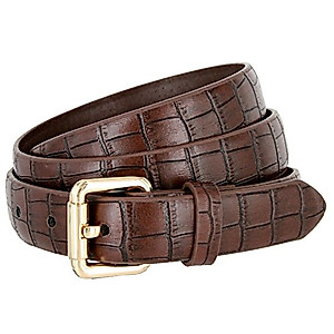 Women's Dress Belts 100% One Piece Genuine Full Grain Leather Casual Belt 1"(25mm) wide (Brown, 34)
