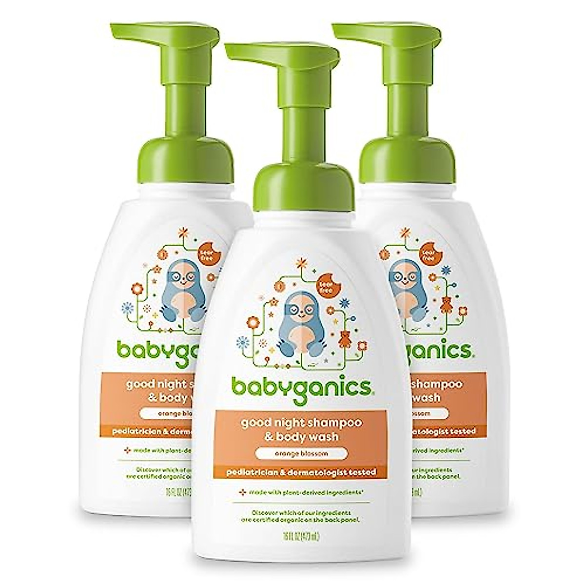 Babyganics Baby Shampoo + Body Wash Pump Bottle, Orange Blossom, Non-Allergenic and Tear-Free, 16 Fl Oz (Pack of 3), Packaging May Vary