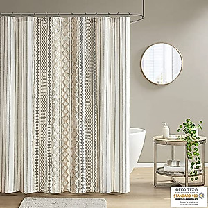 INK+IVY Imani Tufted Chenille 100% Cotton Shower Curtains Machine Washable, Modern Home Bathroom Décor Bathtub Privacy Screen, 72" x 72", Ivory