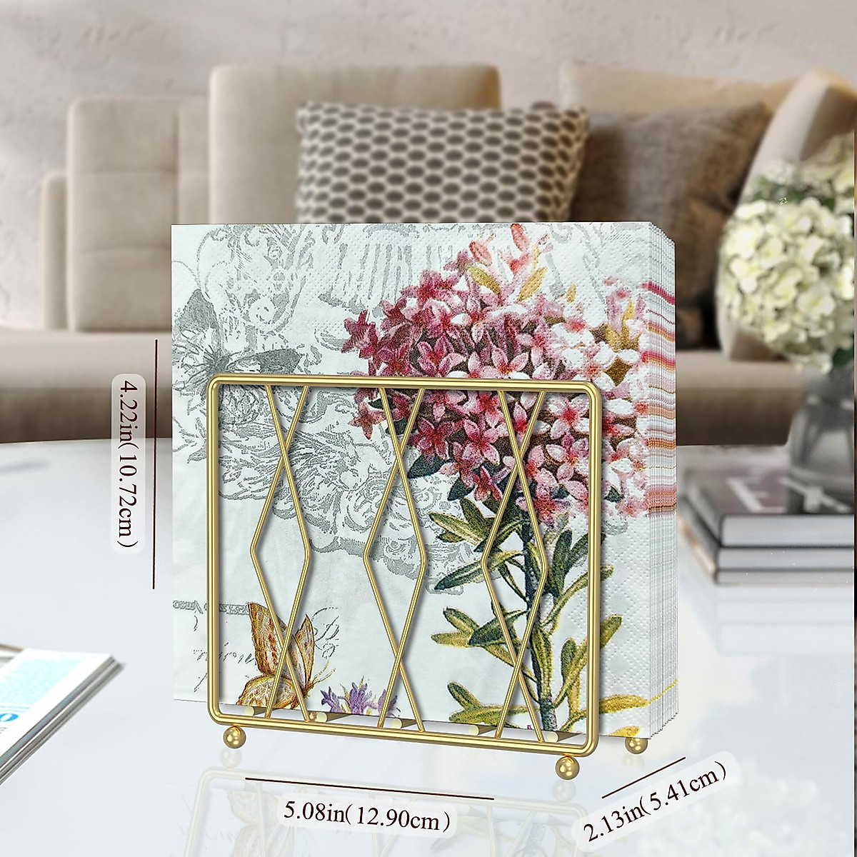 LWSFF Napkin Holder for Table, Modern Metal Napkin Holders for Paper Napkins & Kitchen Dining & Countertops, Cocktail Upright Napkin Holder Dispenser Suitable for All Room Decors (Small, Gold)